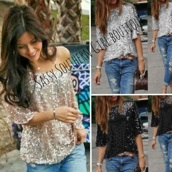 Sassy Southern Girl Boutique | Tops | Rose Gold Sequin Off Shoulder Top ...